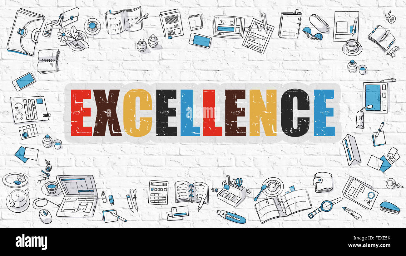 Excellence on White Brick Wall Stock Photo - Alamy