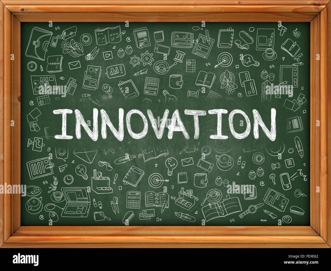 Innovation Concept. Green Chalkboard with Doodle Icons Stock Photo - Alamy