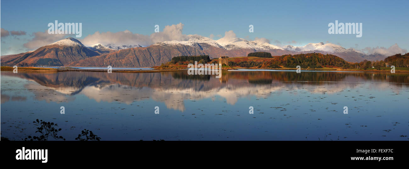 Castle Stalker reflections with the Morvern hills in view, Appin ...