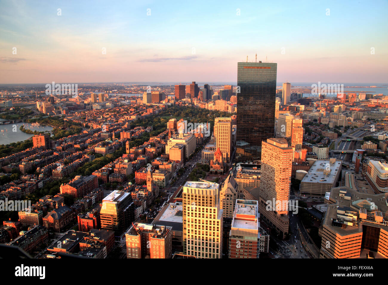 Aerial view of Boston at sunset Stock Photo - Alamy