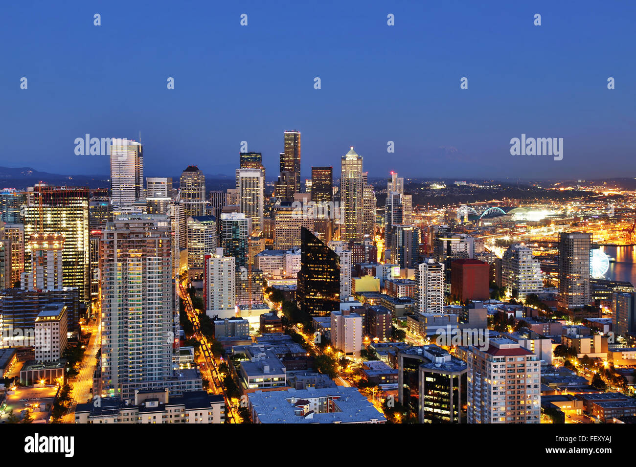Seattle Aerial Skyline at Dusk Stock Photo - Alamy
