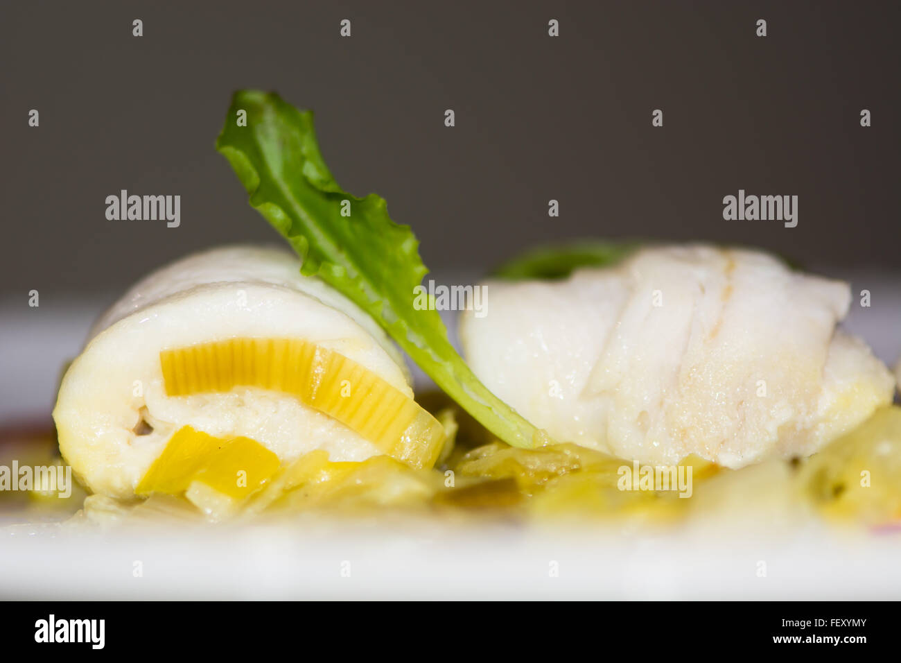 Lemon sole with leek saffron fondue. Sole Fillet with leek & saffron ...