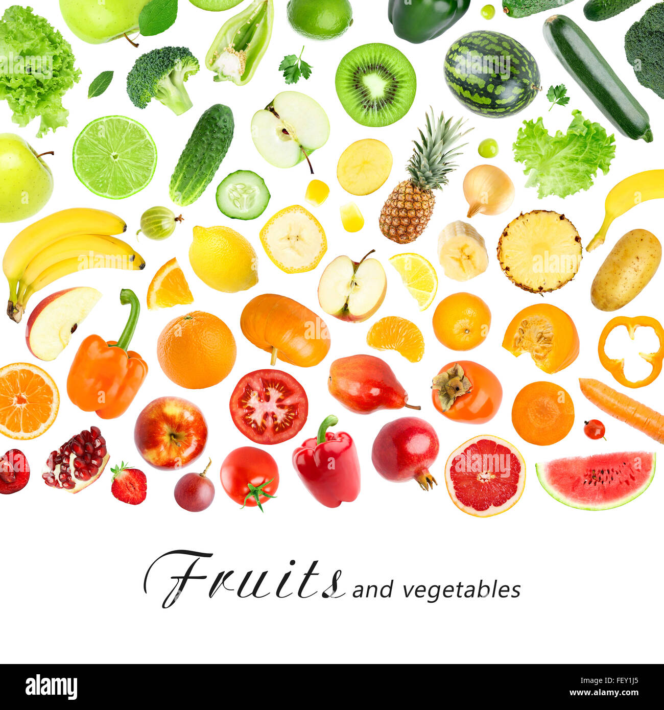 Fresh color fruits and vegetables concept Stock Photo - Alamy