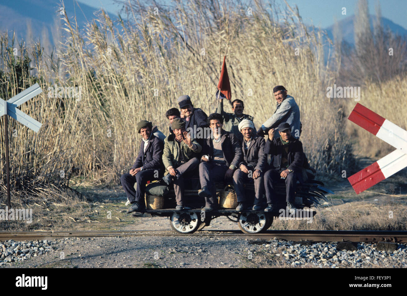 Turkish Railway Workers Travelling on Small Mechanical Trolley Turkey ...