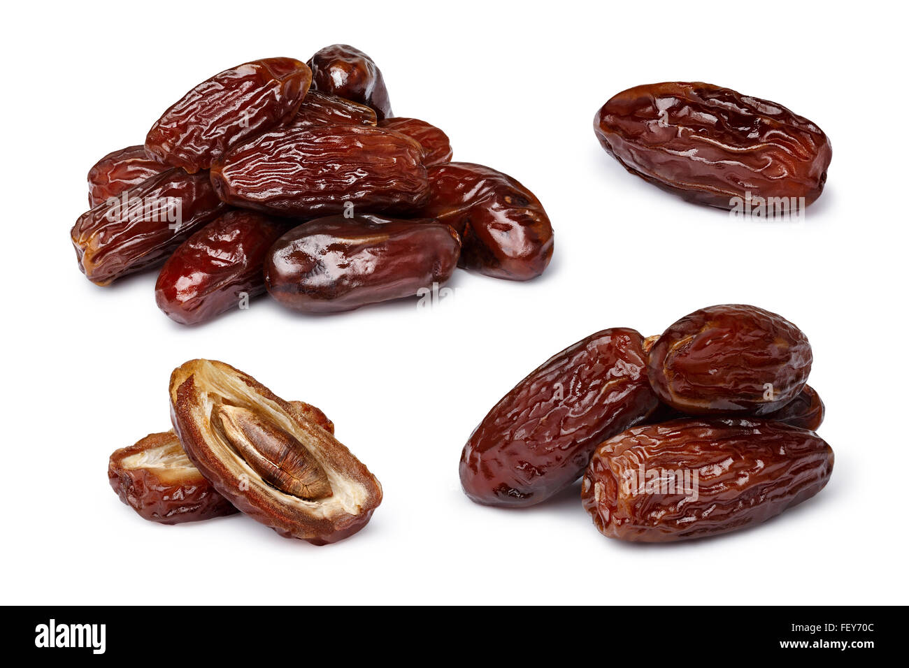 Dried dates (fruits of date palm Phoenix dactylifera). Clipping paths ...