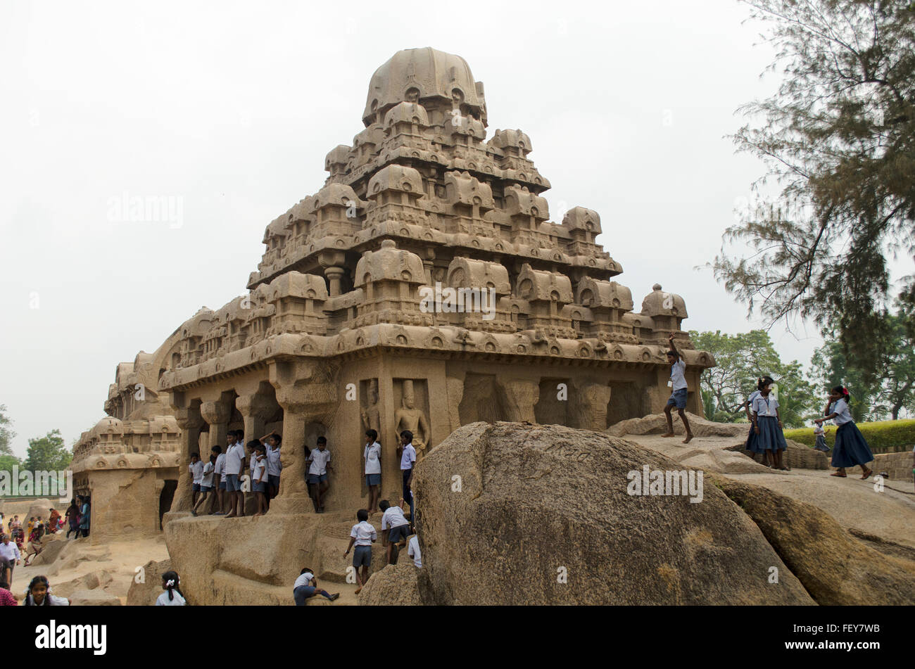 Five Rathas or Panch Rathas at Mahabalipuram, Tamil Nadu India, Asia ...