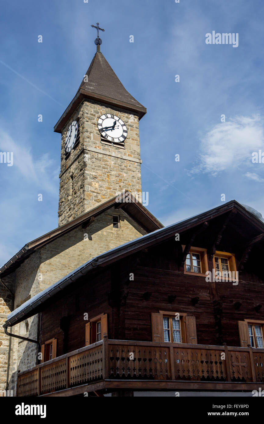 A Swiss church tower and clock Stock Photo - Alamy