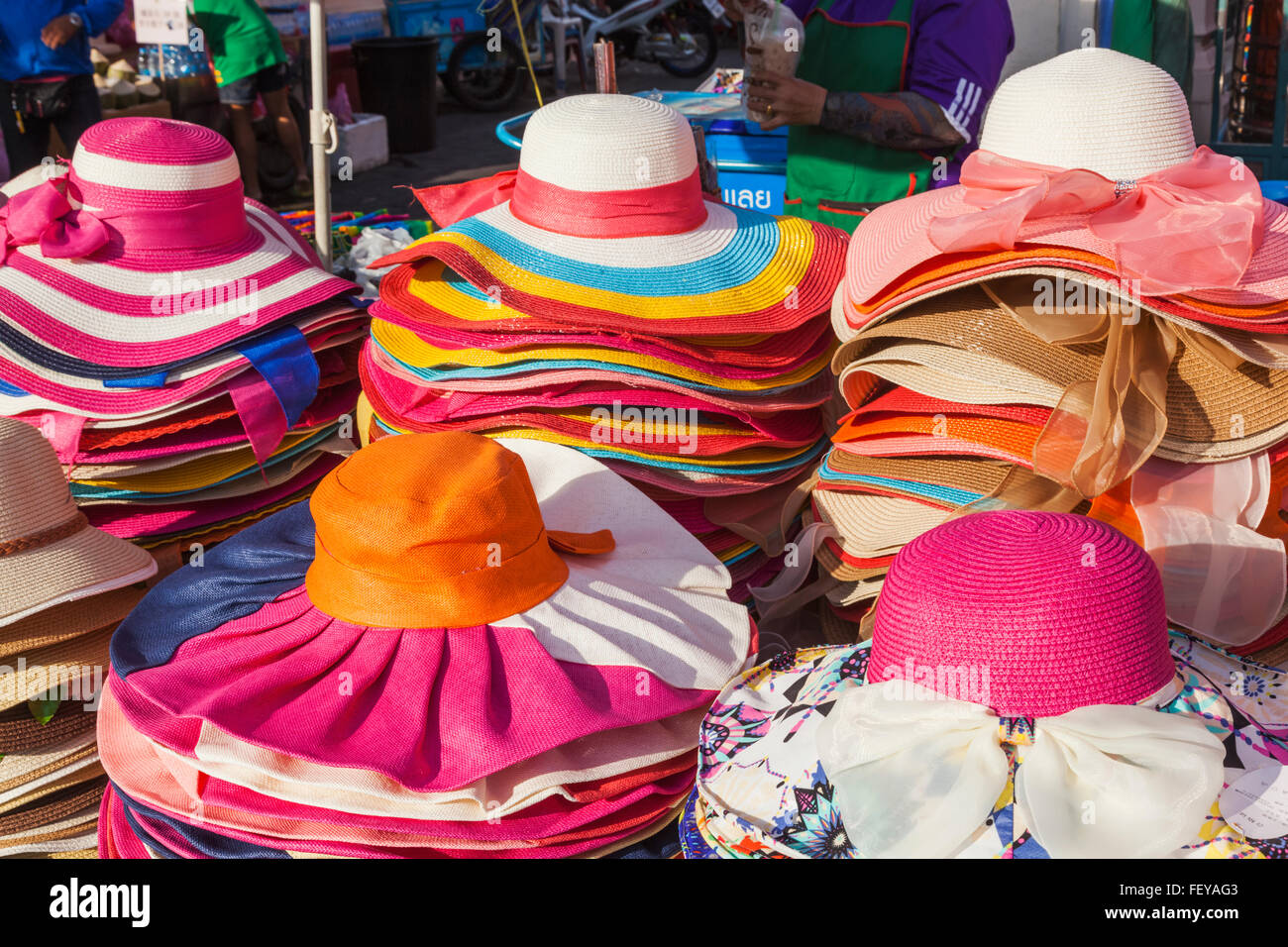 Thailand, Bangkok, Chatuchak Market, Colourful Ladies Hats Stock Photo ...