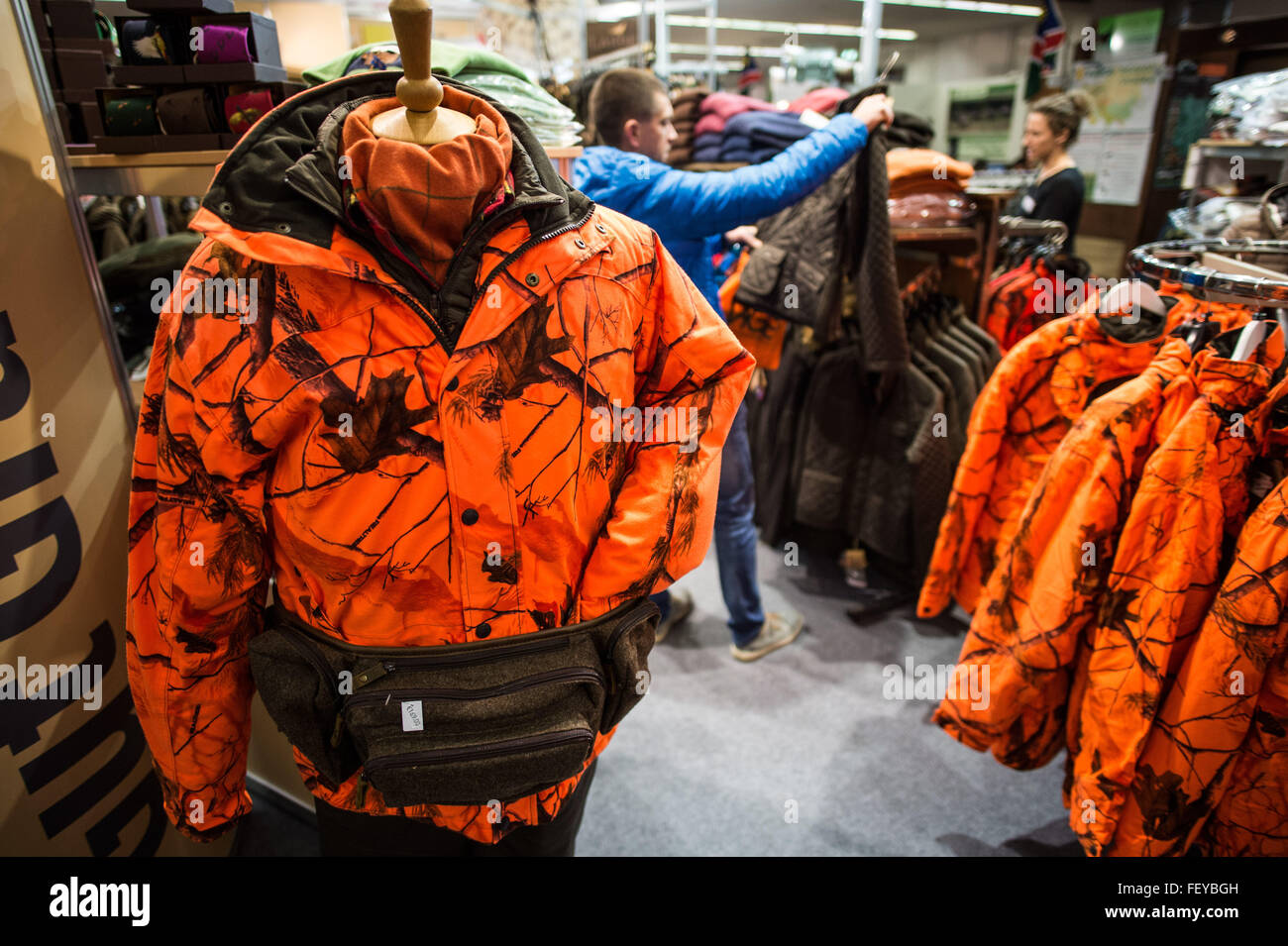 Dortmund, Germany. 09th Feb, 2016. Hunting clothing in warning orange ...