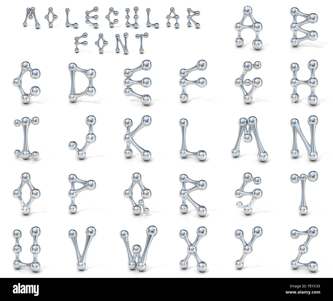Molecular font collection. 3D render illustration, isolated on white ...