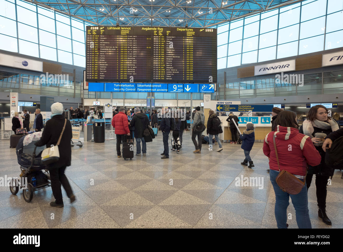 Interior view of Terminal 2 of Helsinki-Vantaa Airport located near ...