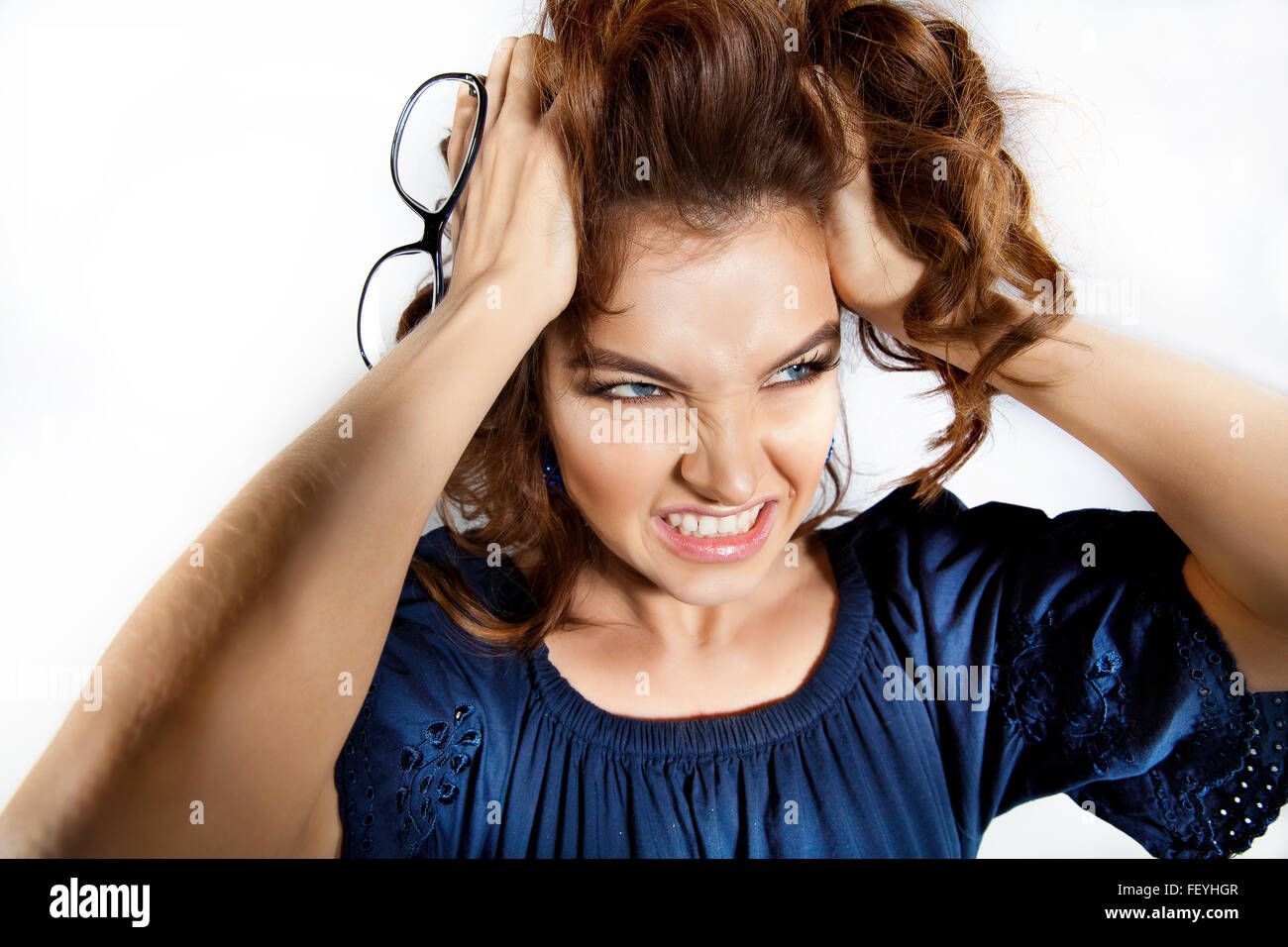 angry business woman, teacher in problem strict look Stock Photo - Alamy