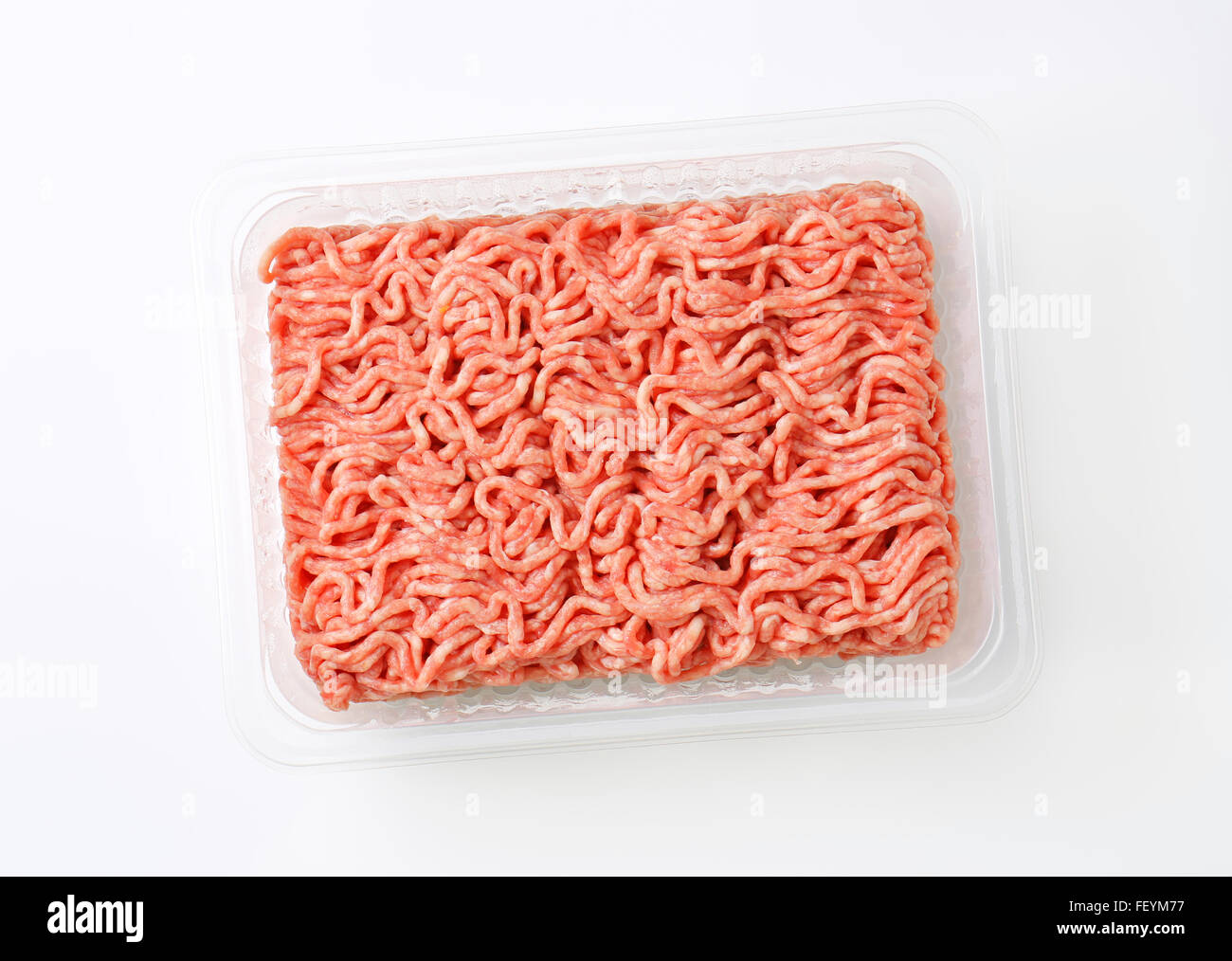 package of raw minced meat on white background Stock Photo - Alamy