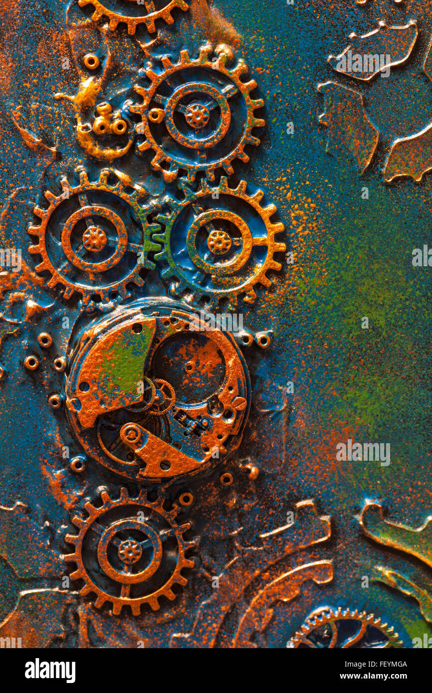 handmade steampunk background mechanical cogs wheels clockwork Stock ...