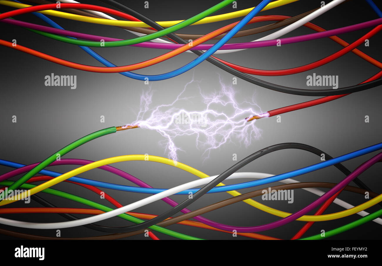 3d electric cable and spark Stock Photo - Alamy