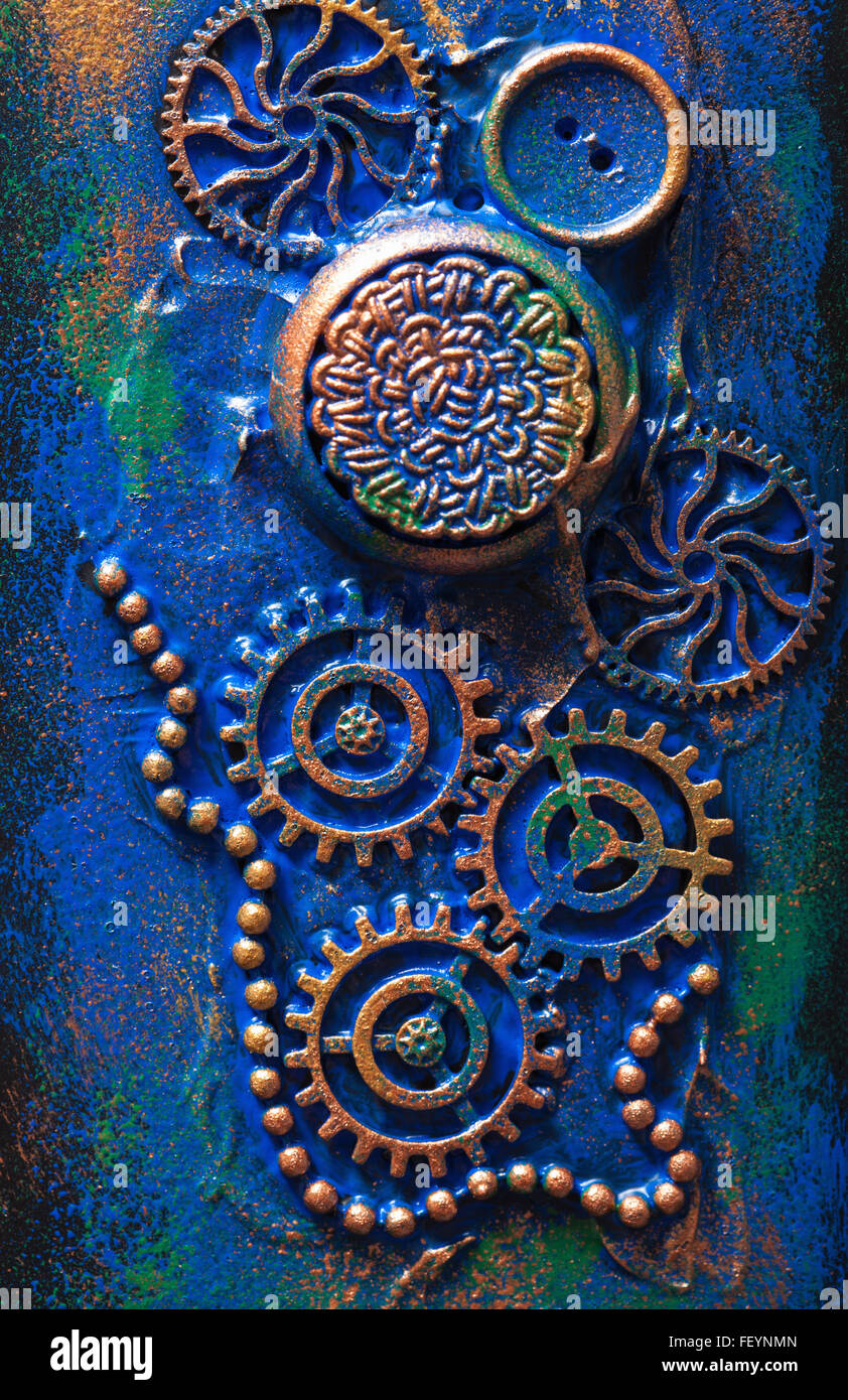handmade steampunk background mechanical cogs wheels Stock Photo - Alamy