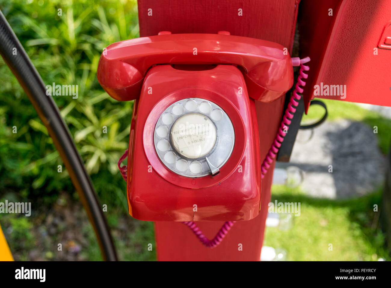 Beautiful vintage red color Antique Telephone Stock Photo - Alamy