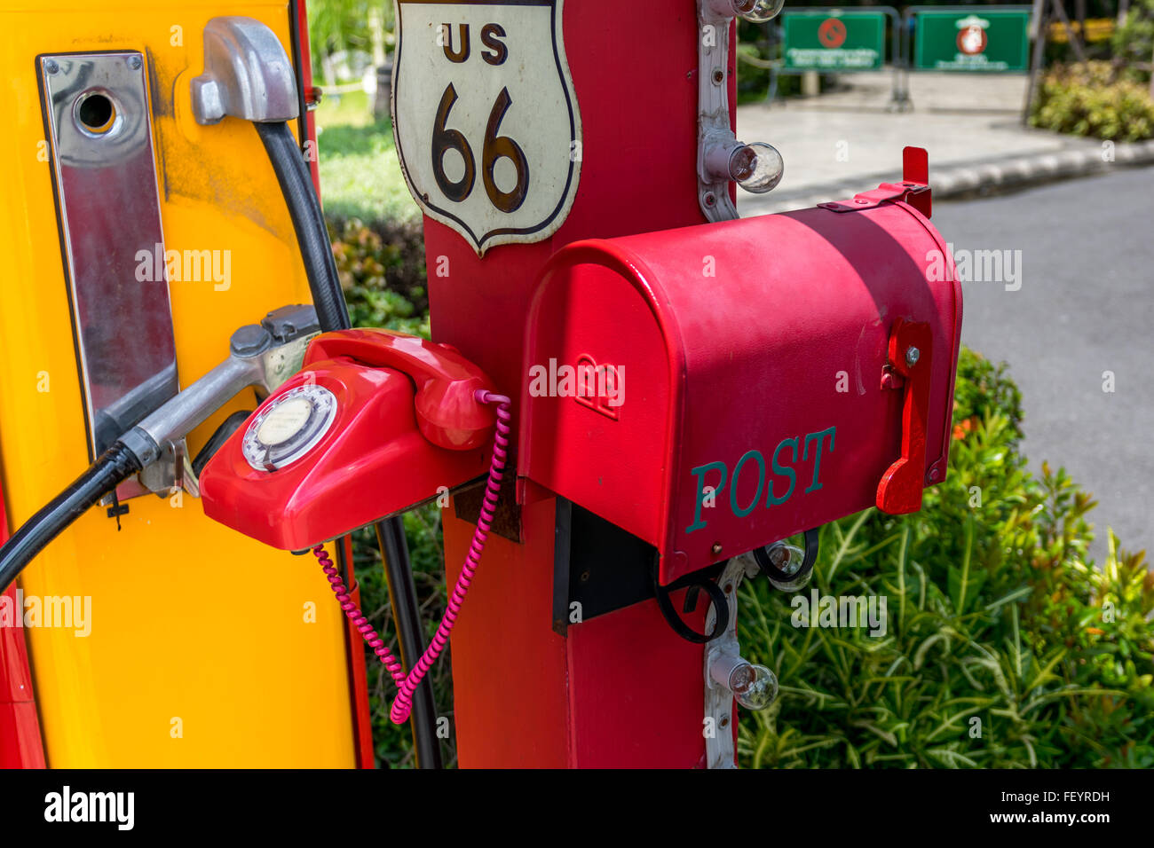 Beautiful vintage red color Antique Telephone and post box Stock Photo ...