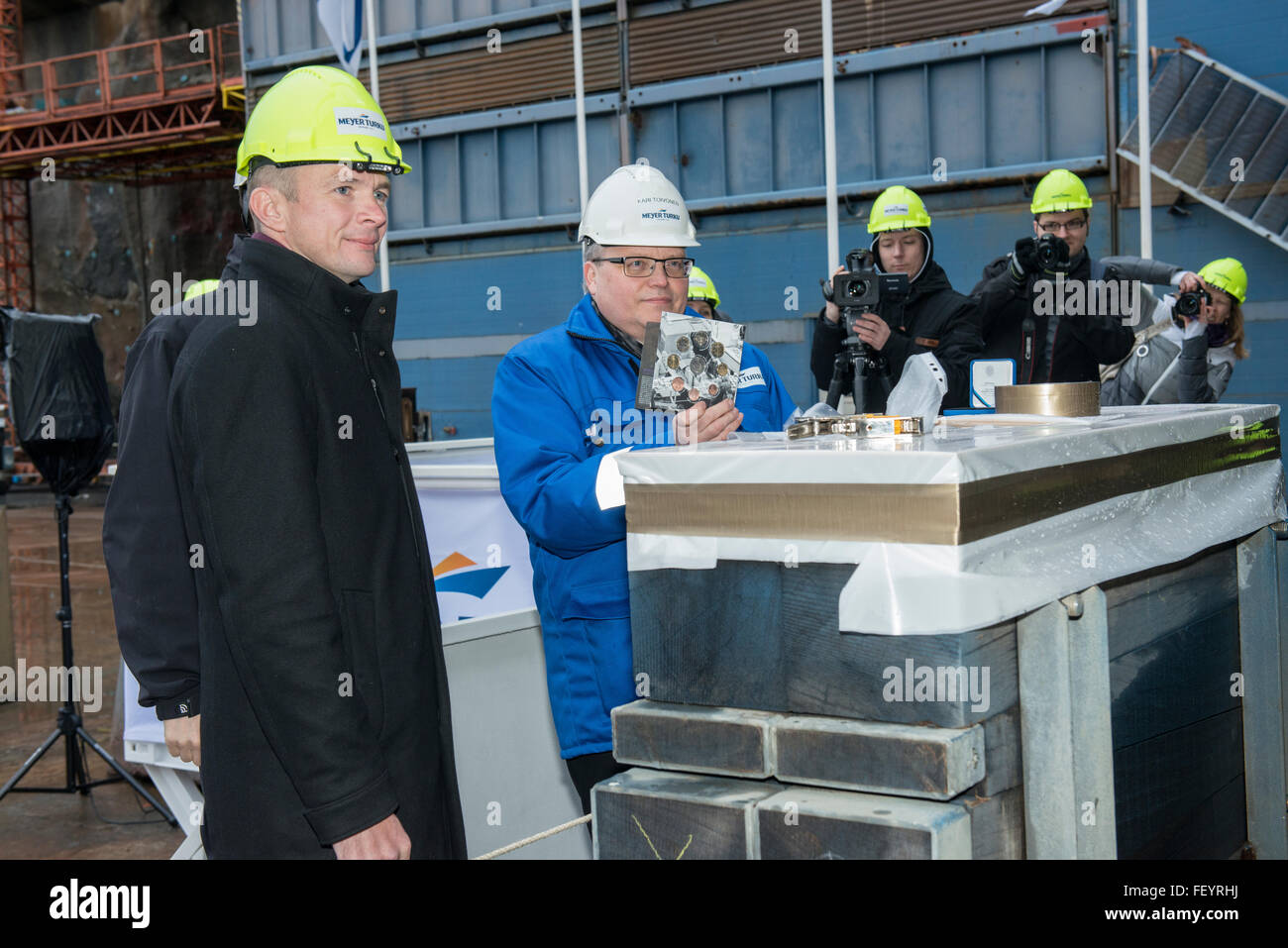 Turku, Finland. 9th February. Keel-laying of the new Tallink LNG ...
