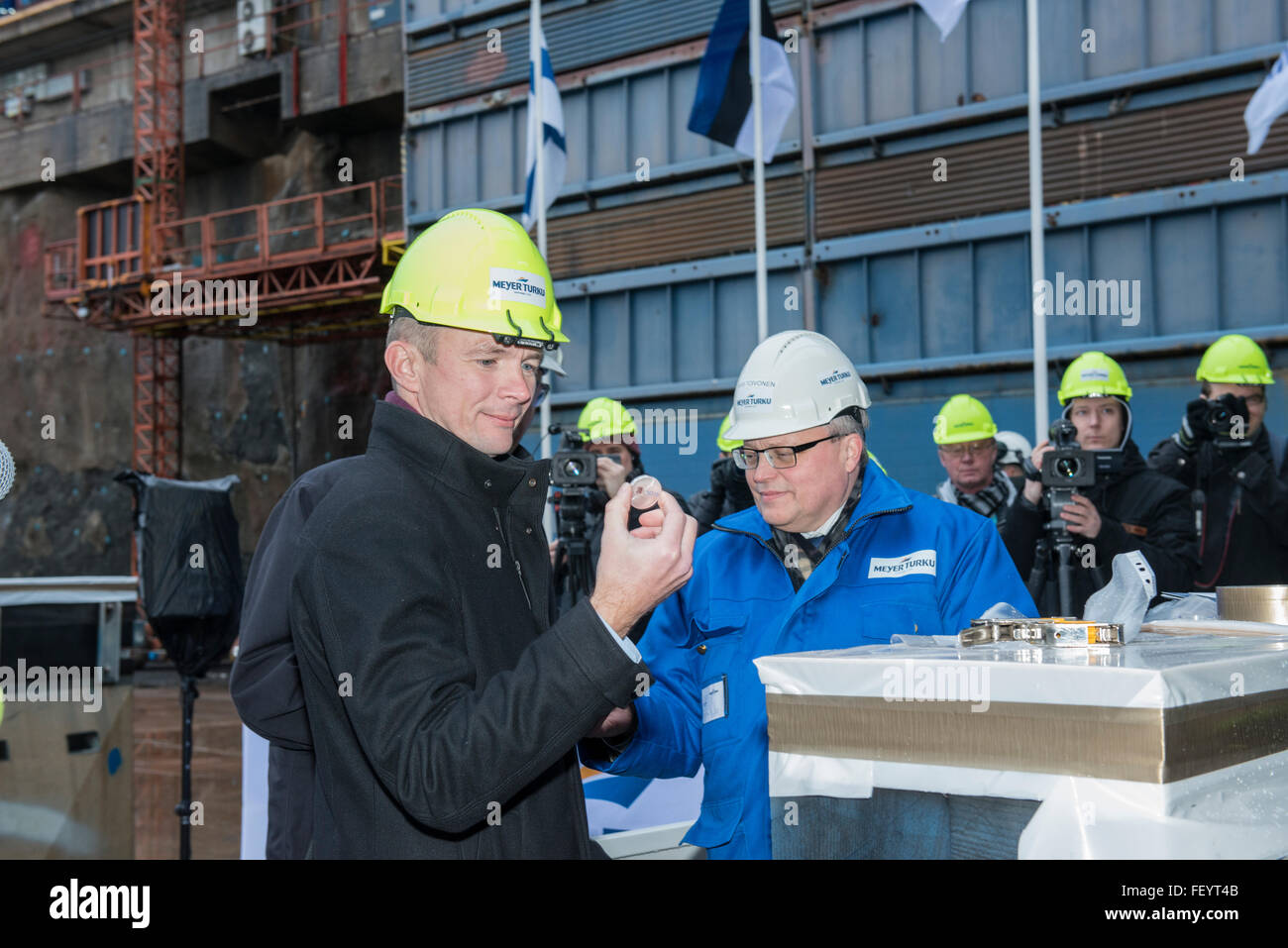 Turku, Finland. 9th February. Keel-laying of the new Tallink LNG ...