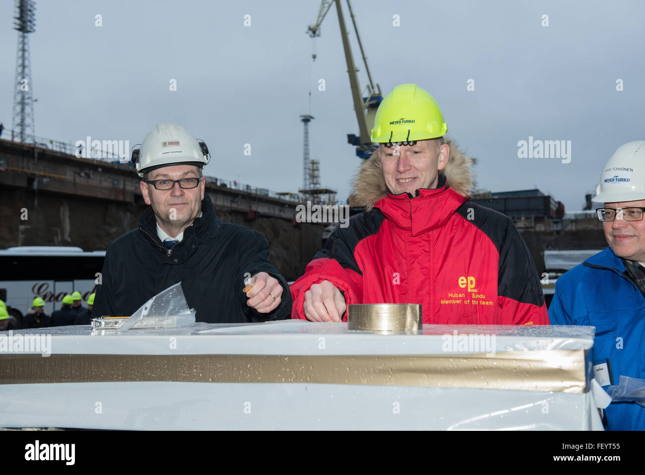 Turku, Finland. 9th February. Keel-laying of the new Tallink LNG ...