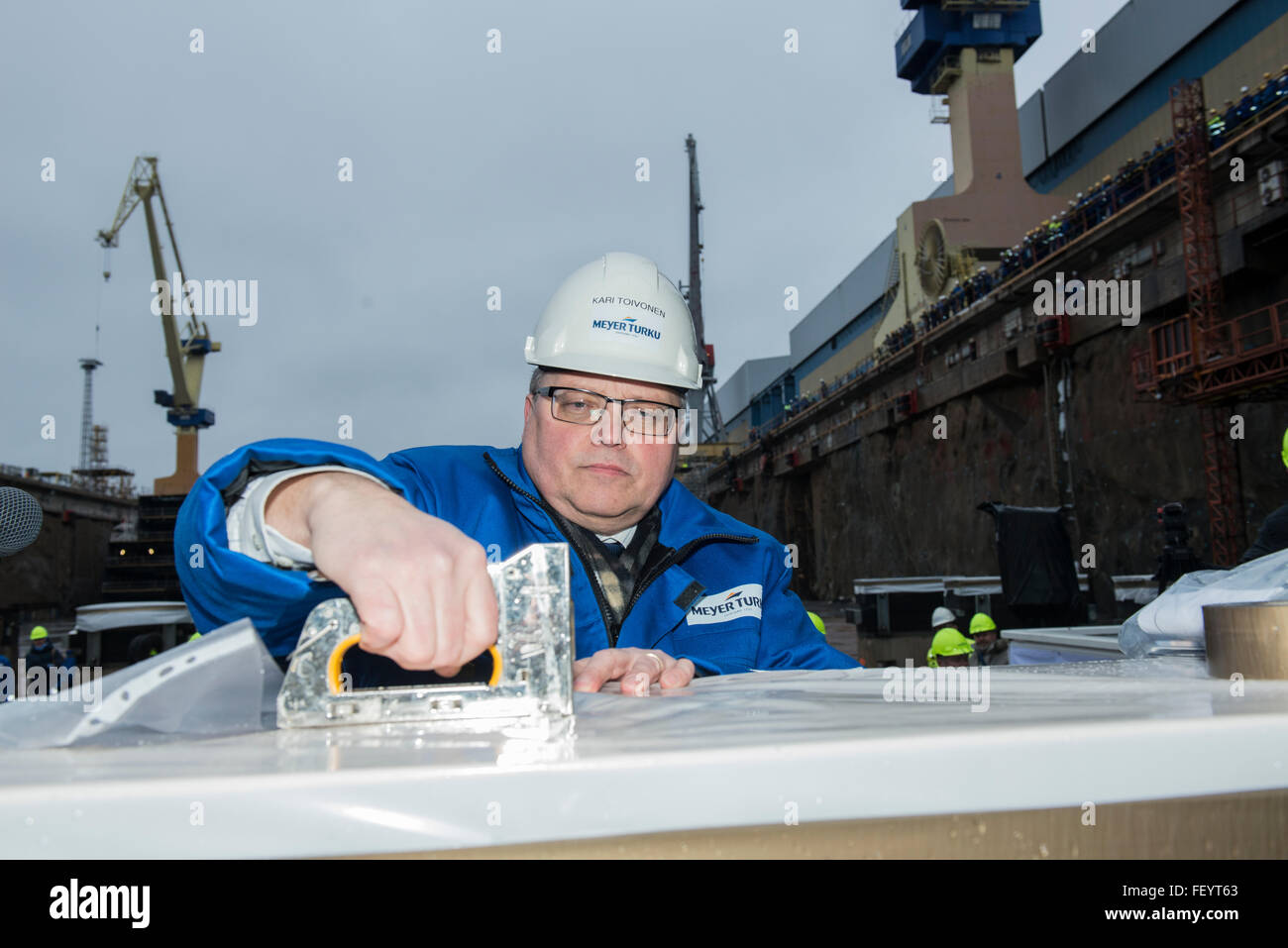 Turku, Finland. 9th February. Keel-laying of the new Tallink LNG ...
