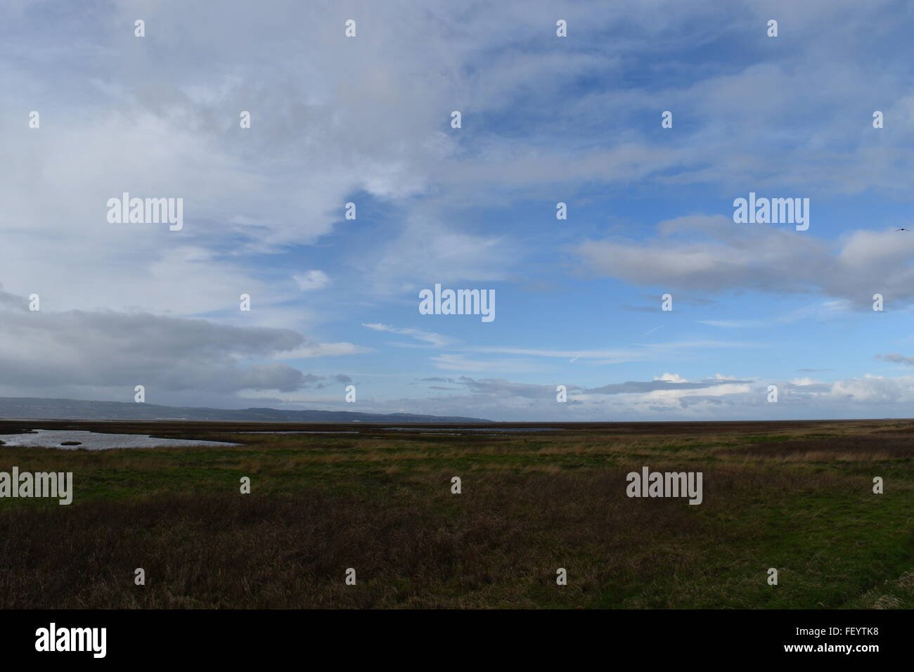 The Dee Estuary marshes at Parkgate on the Wirral Peninsular looking ...