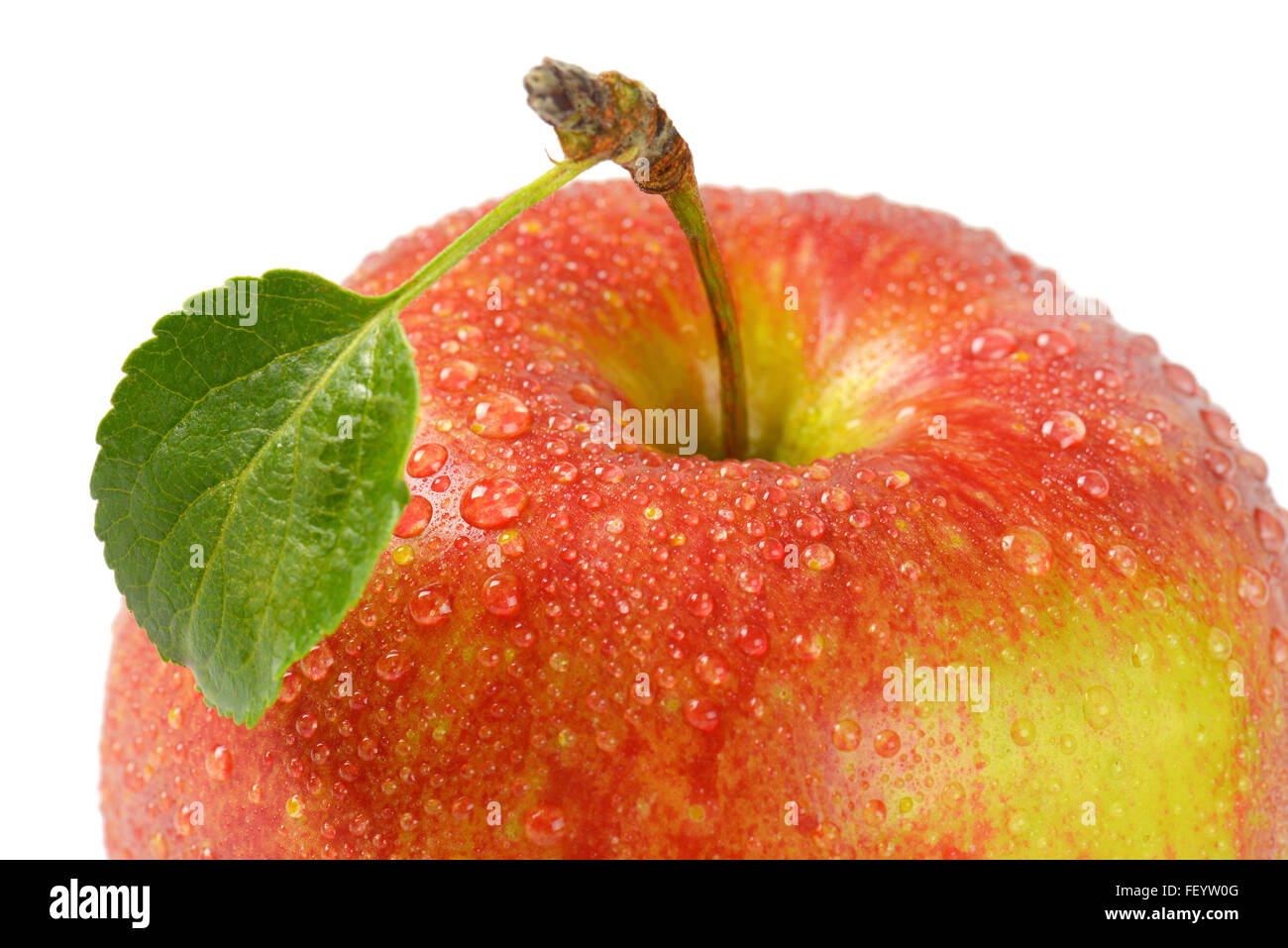 detail of washed red apple with leaf Stock Photo - Alamy