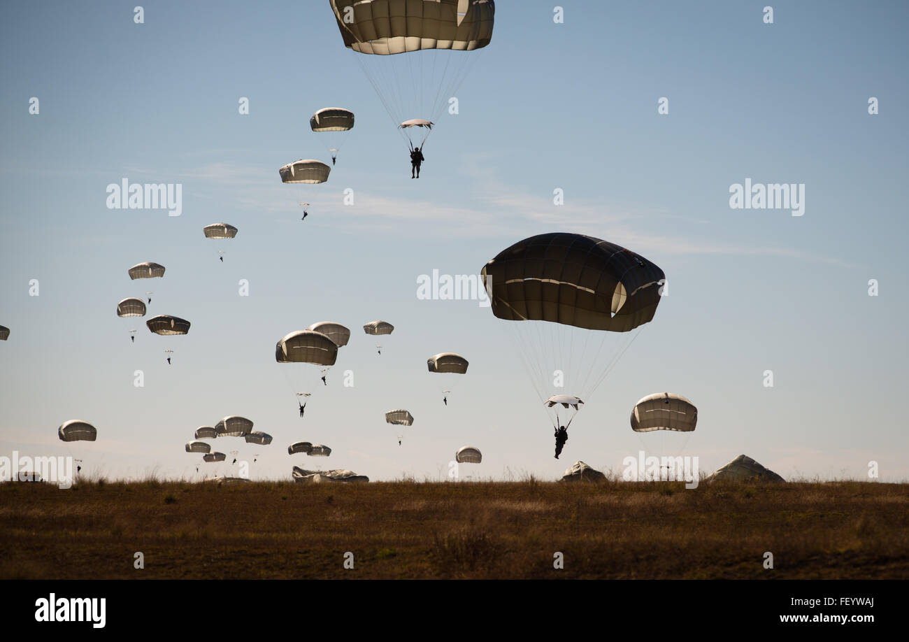 U.S. Army paratroopers descend during the Saturday Proficiency Jump ...