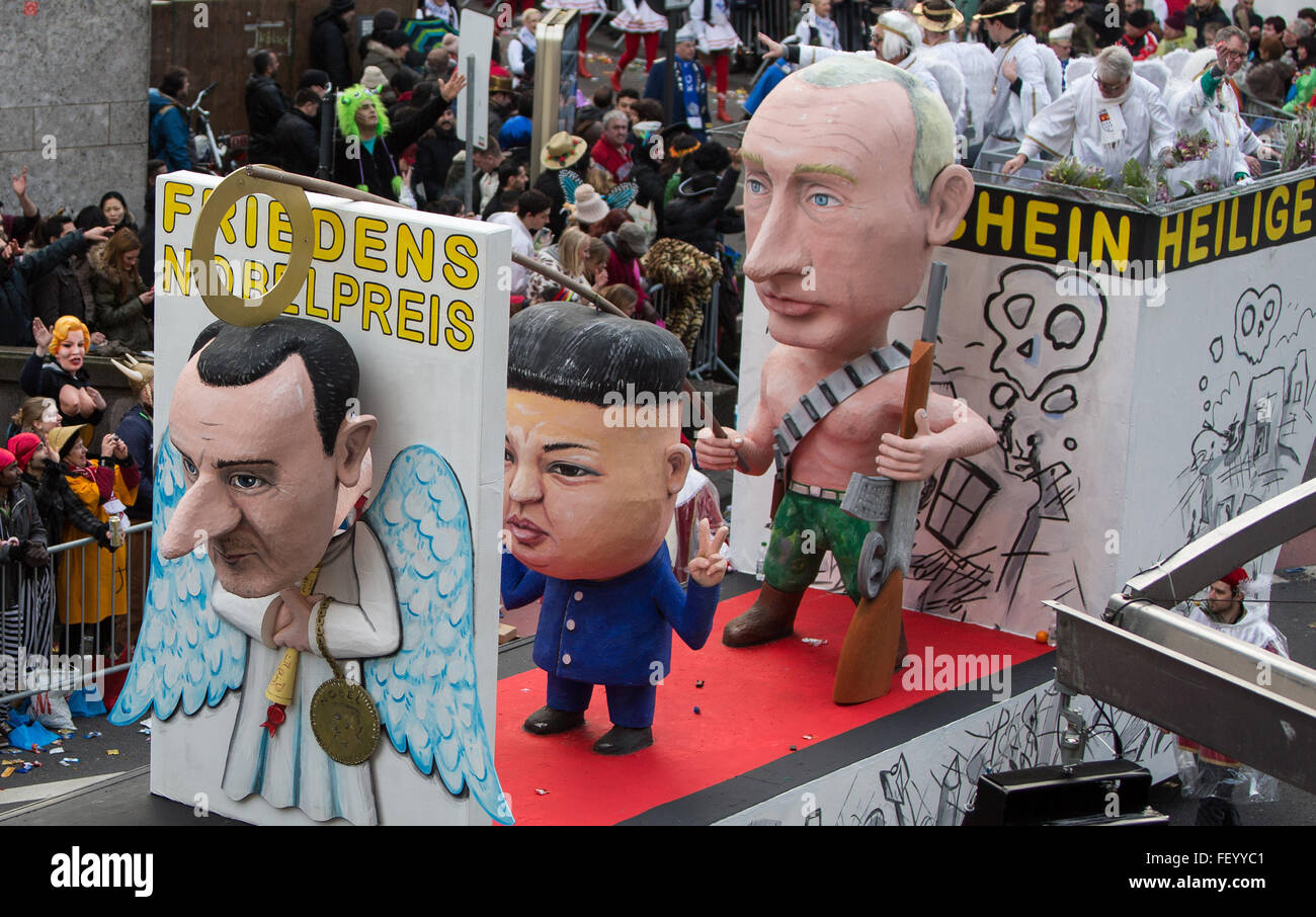 Cologne, Germany. 8th Feb, 2016. A float featuring the lettering ...