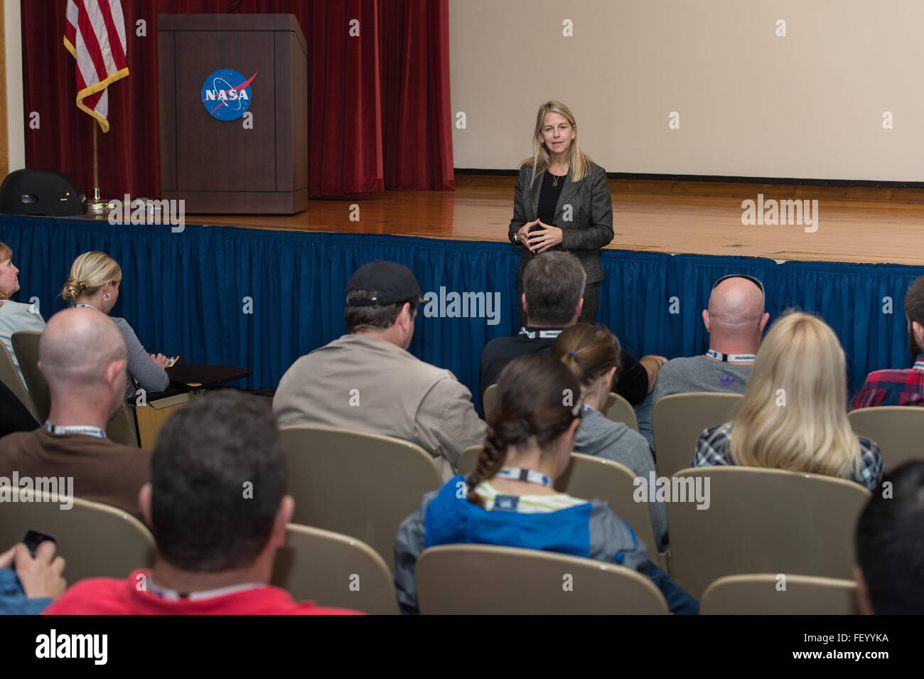 NASA Deputy Administrator Dava Newman speaks at the NASA Social event ...