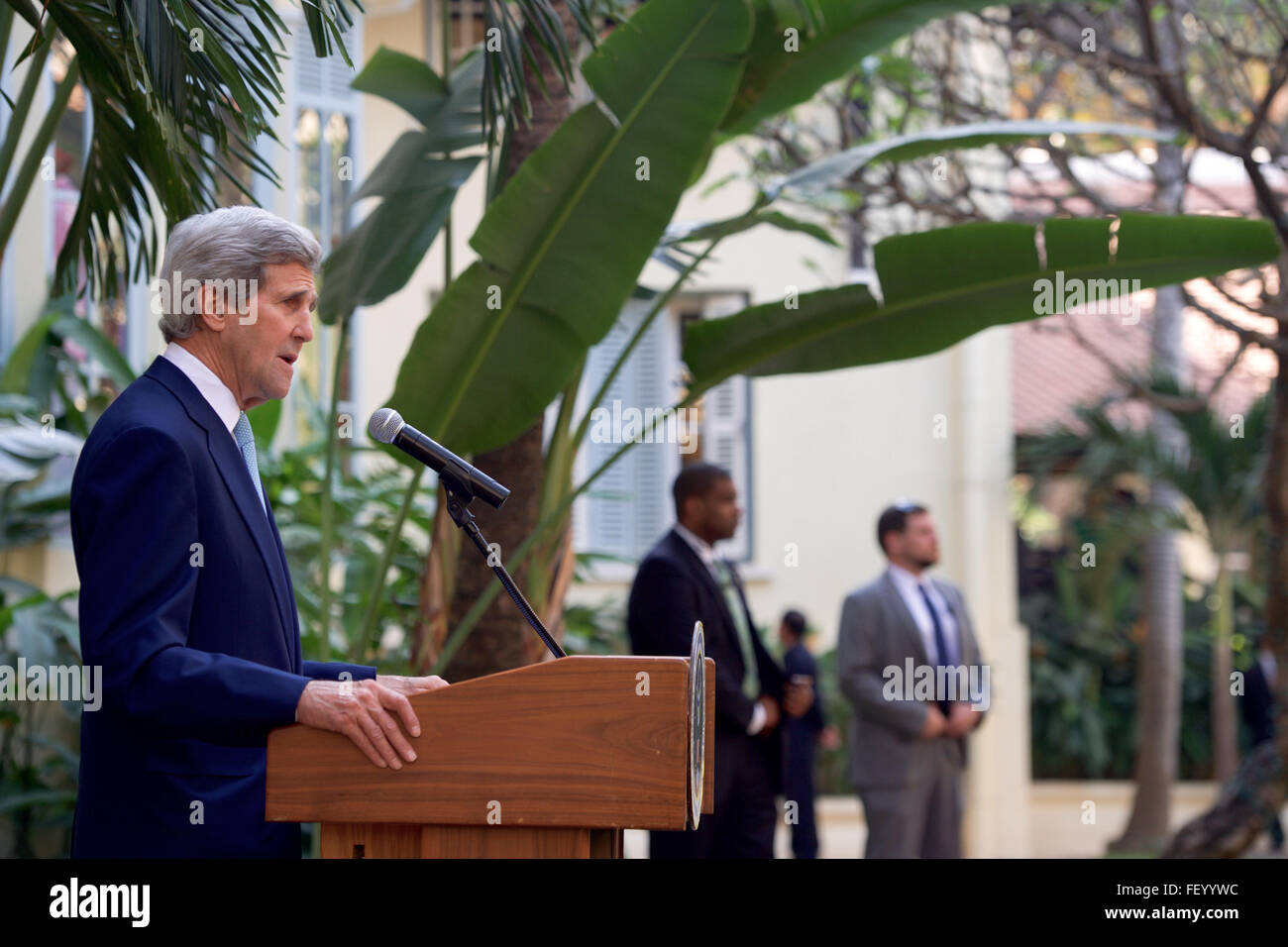 Secretary Kerry Delivers Remarks to the Press in Cambodia Stock Photo ...