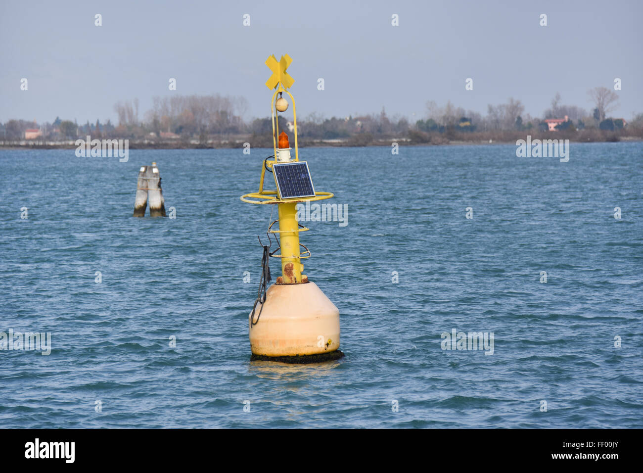 floating marine light signs with solar pannel in the lagoon Stock Photo ...