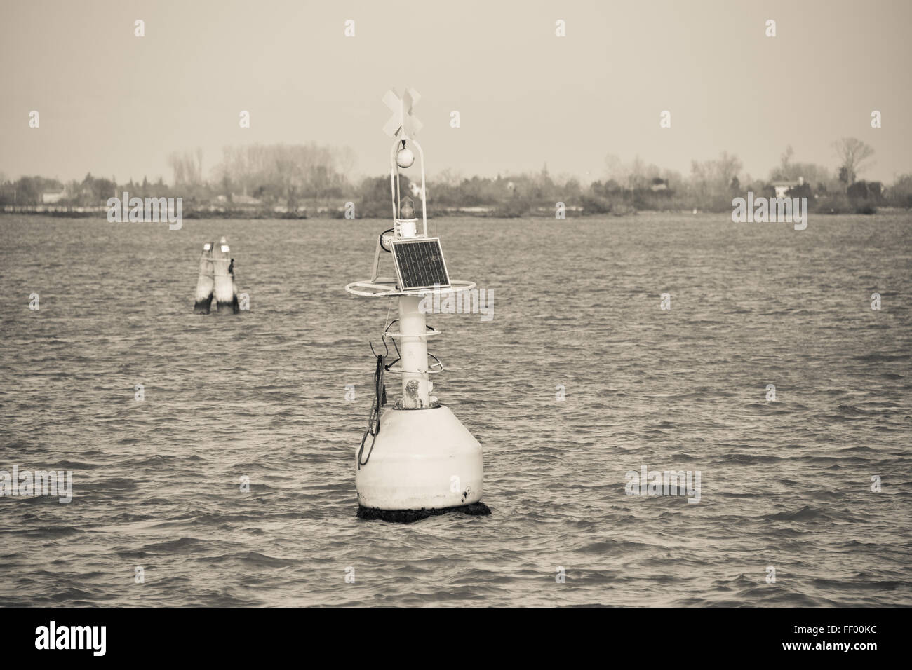 floating marine light signs with solar pannel in the lagoon, black and ...