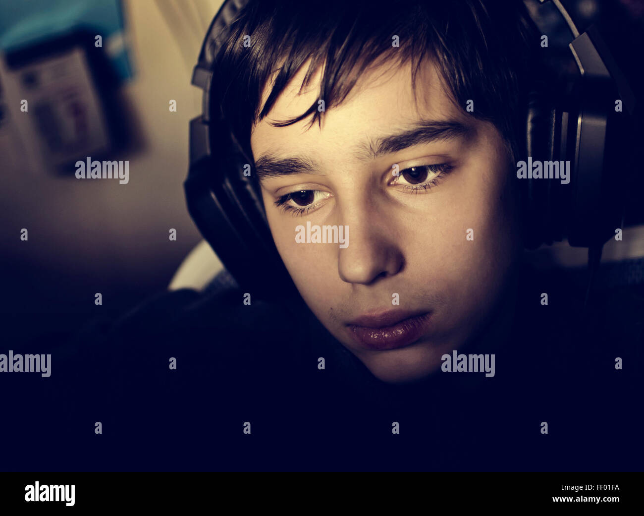 Boy with headphones Stock Photo - Alamy