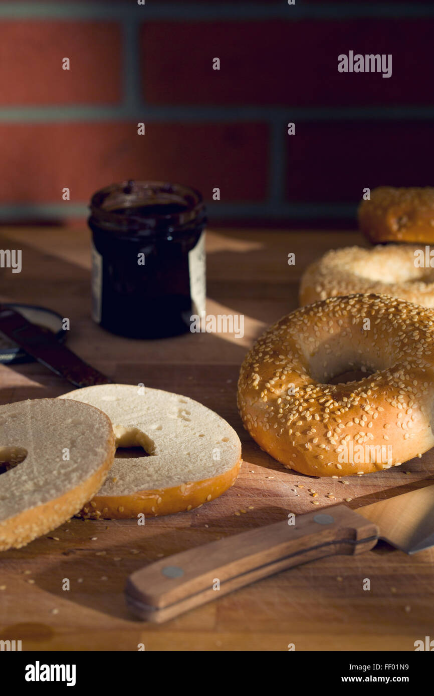 the tasty bagel with sesame seed Stock Photo - Alamy