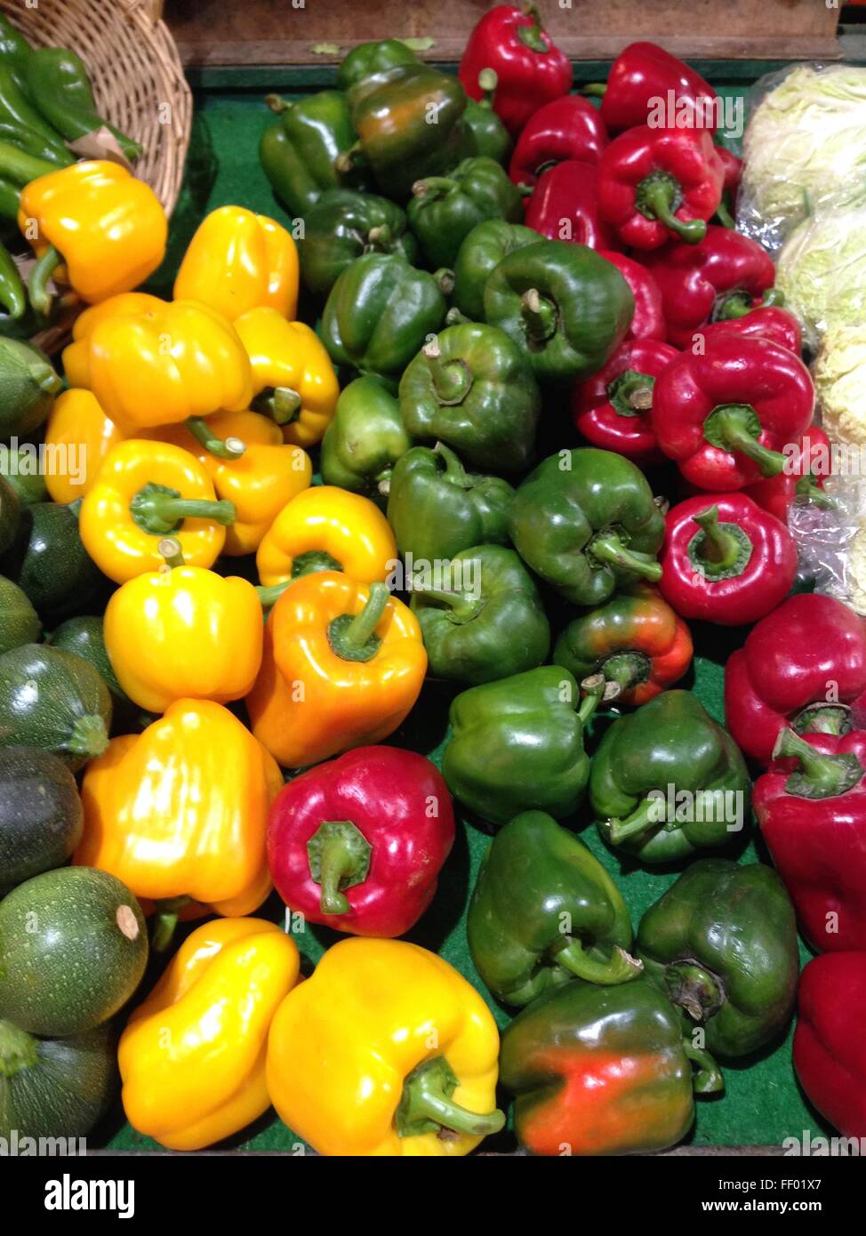 Amazing pepper display in a country shop Stock Photo - Alamy
