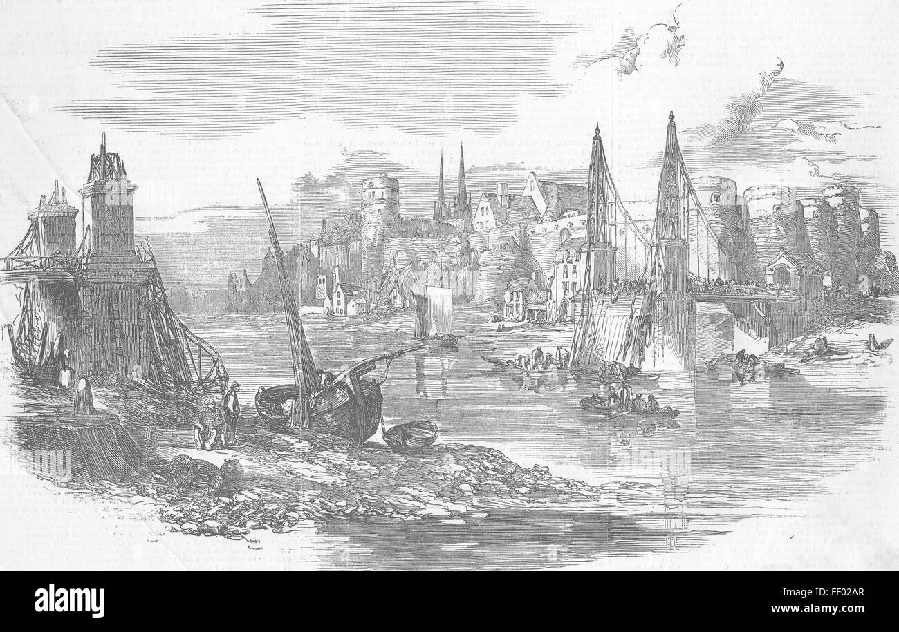 FRANCE Remains of the Suspension-Bridge, Angers 1850. Illustrated ...