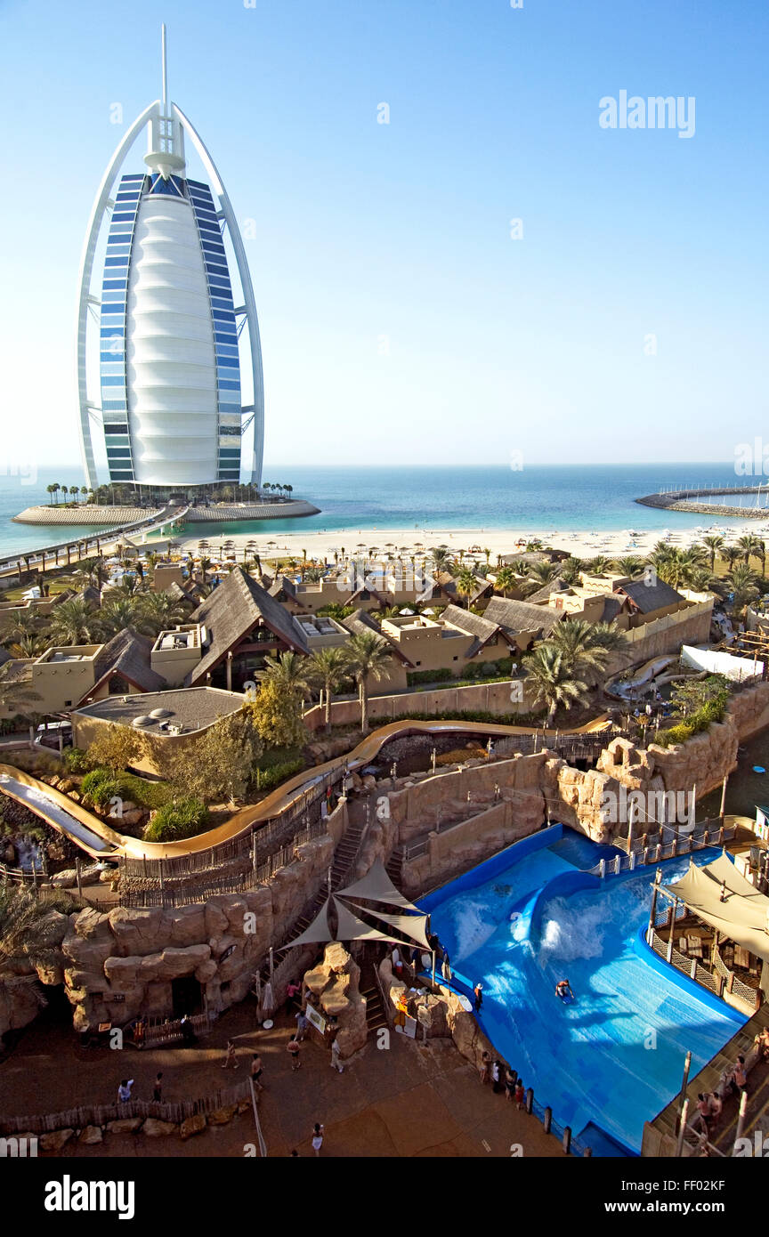 United Arab Emirates, Dubai, water slide at Wild Wadi Water Park, with ...