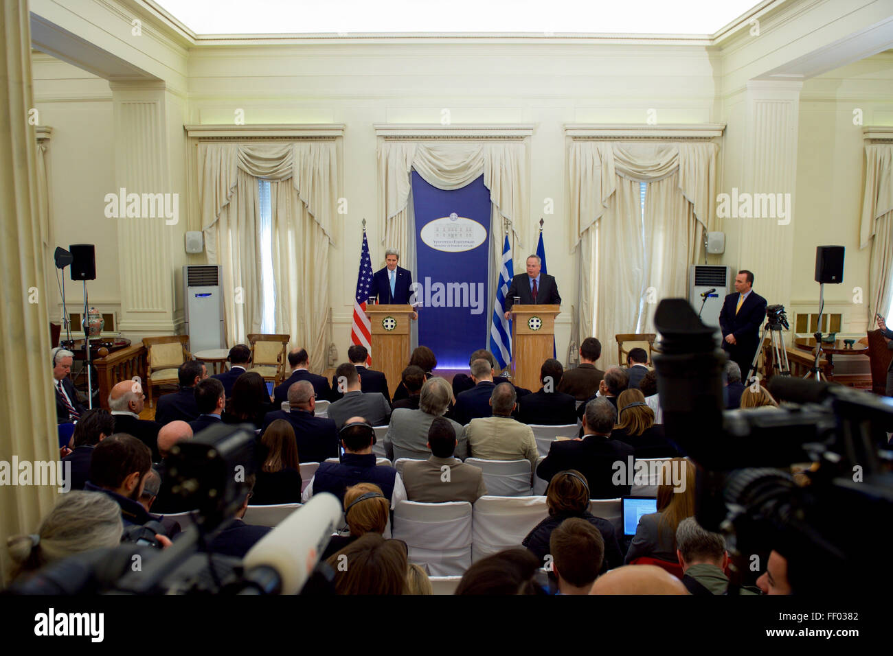 Greek Foreign Minister Kotzias Addresses Reporters at a News Conference ...
