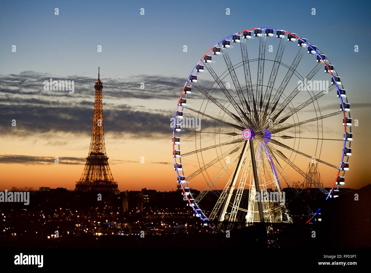 The Eiffel Tower and Ferris Wheel on the Place de la Concorde as Seen ...