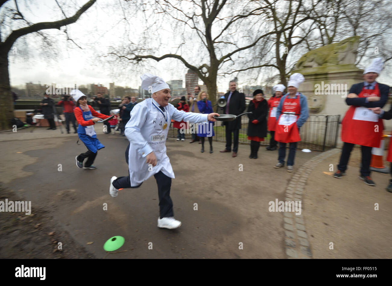 lord Stephan pound of the labor mp winning the pancake day race for the ...