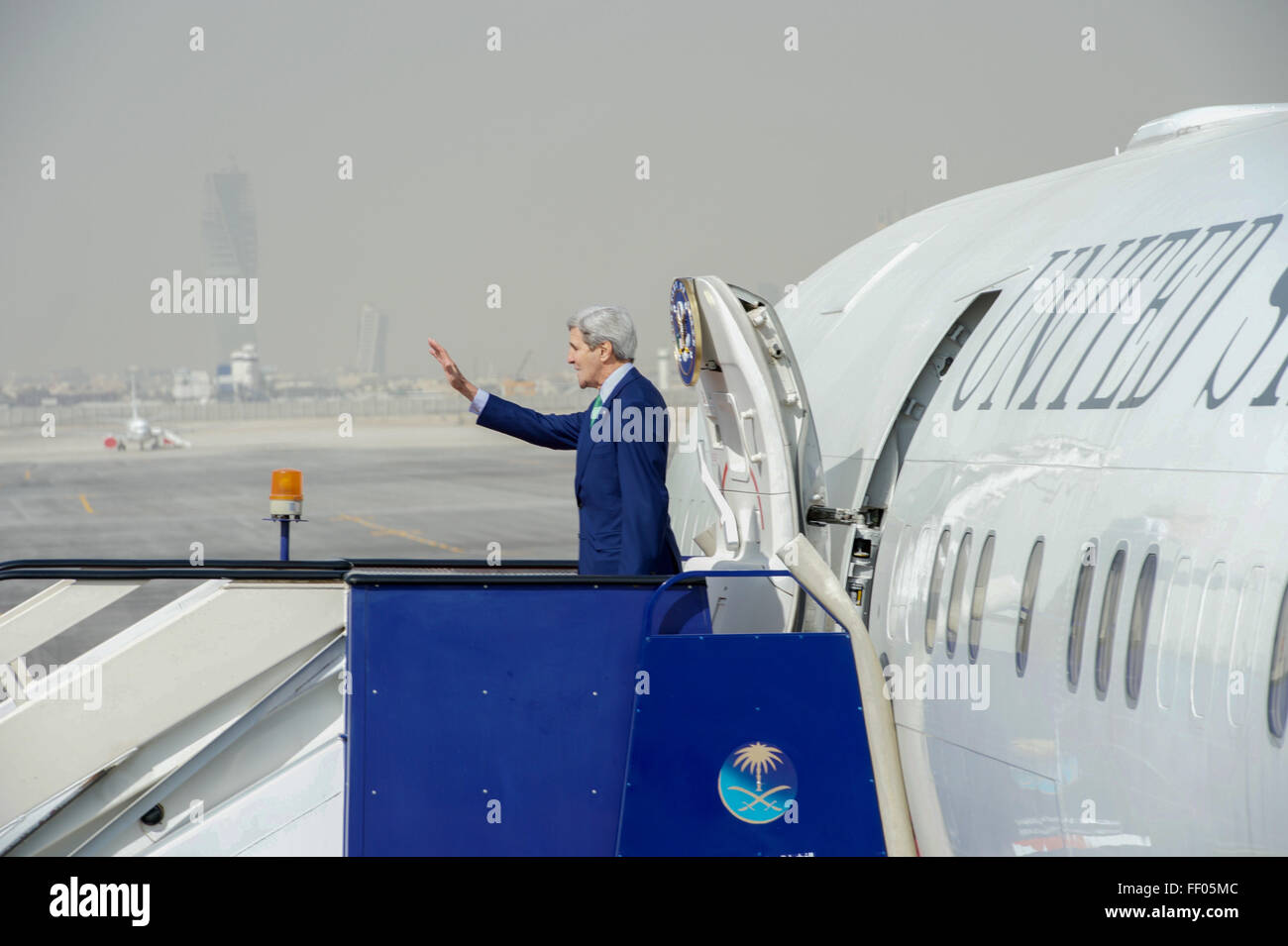 Secretary Kerry Waves Goodbye Upon Leaving Riyadh Following Meetings ...