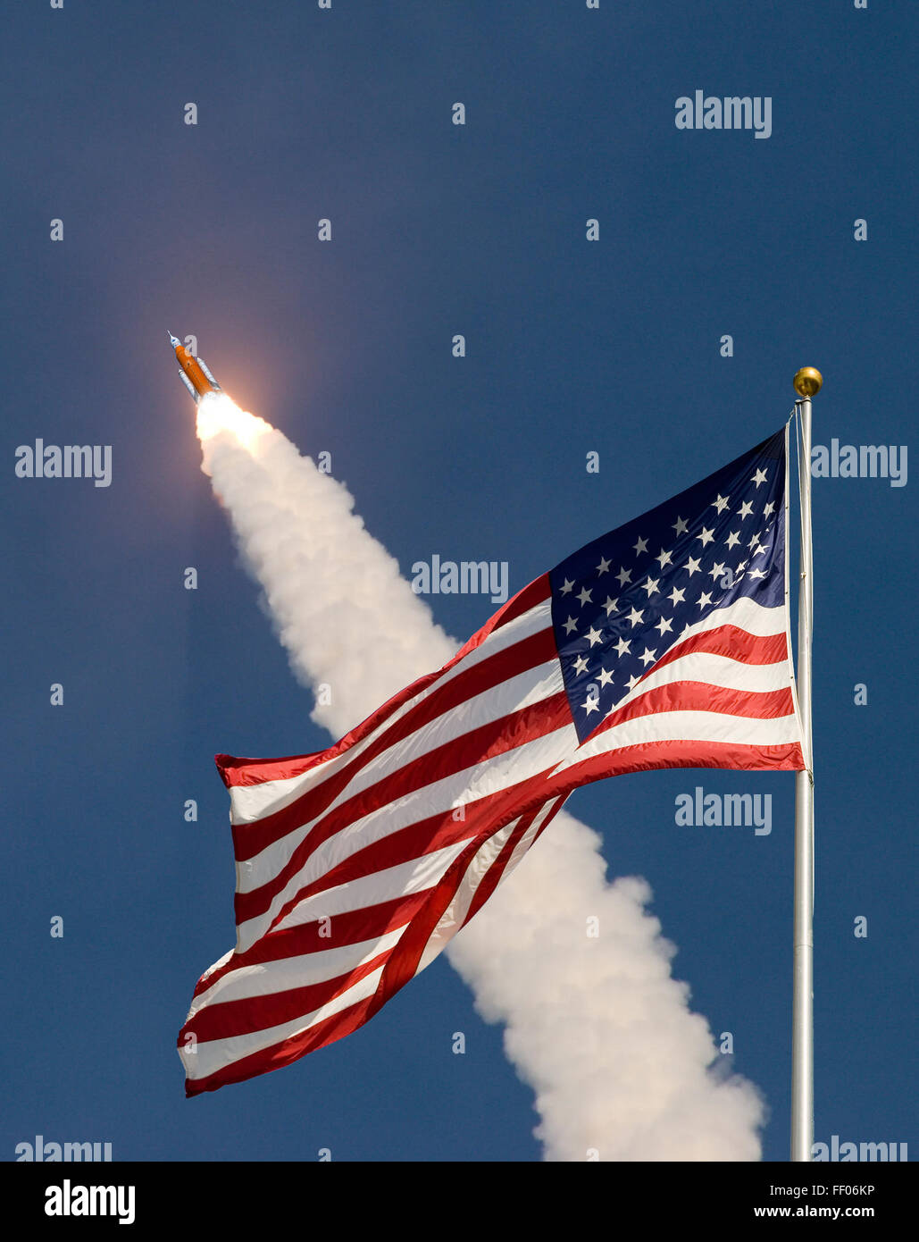 NASA's Space Launch System and American Flag NASA's Space Launch System ...