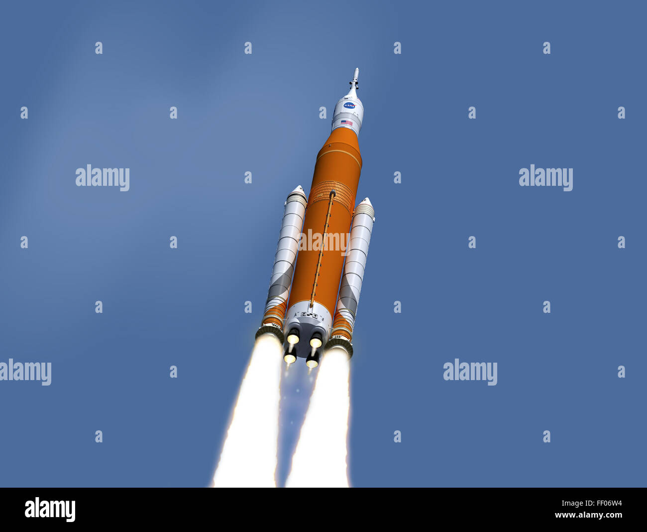 An artist's concept illustrates NASA's Space Launch System (SLS) rocket ...