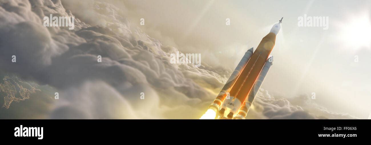 Artist concept illustrating the Space Launch System (SLS) rocket in ...