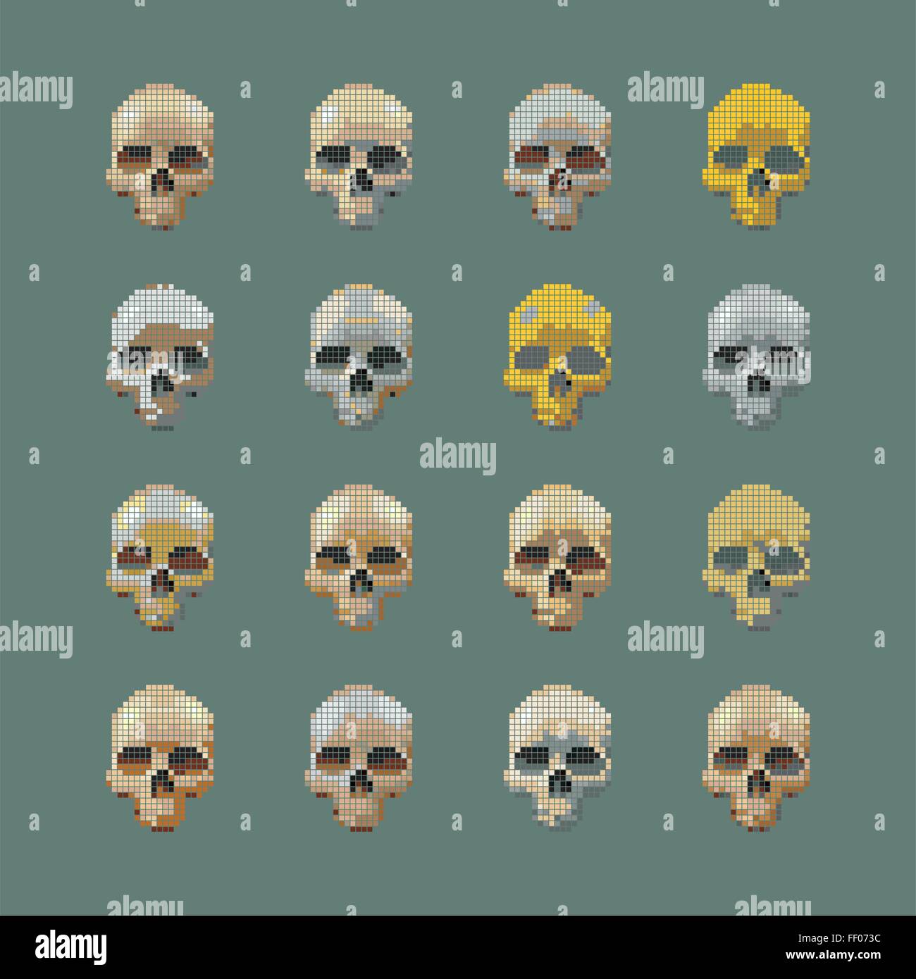 Vector set of stylized skull on a green background isolated Stock ...