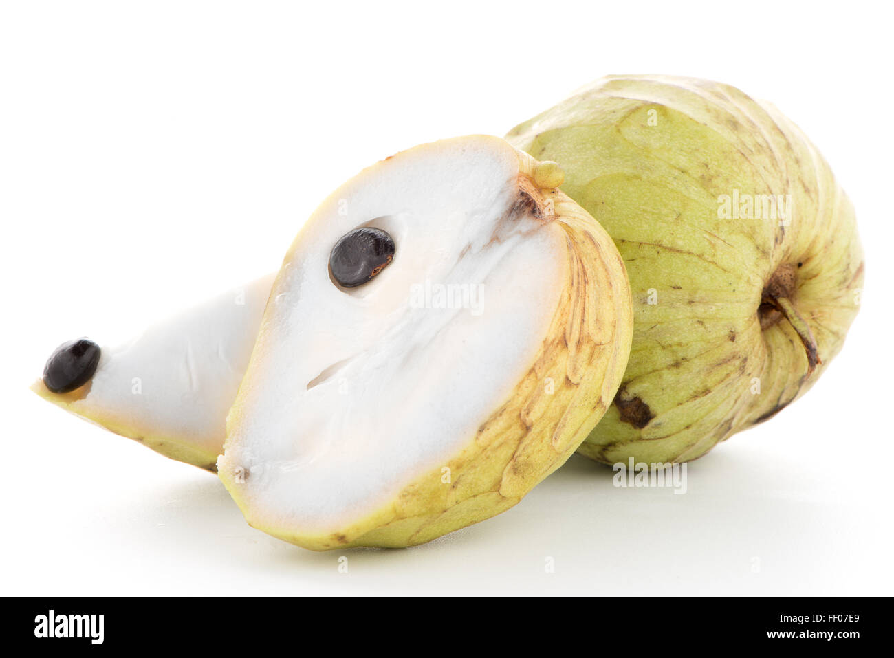 Custard apple, also known as Bullocks or Bulls Heart on white ...
