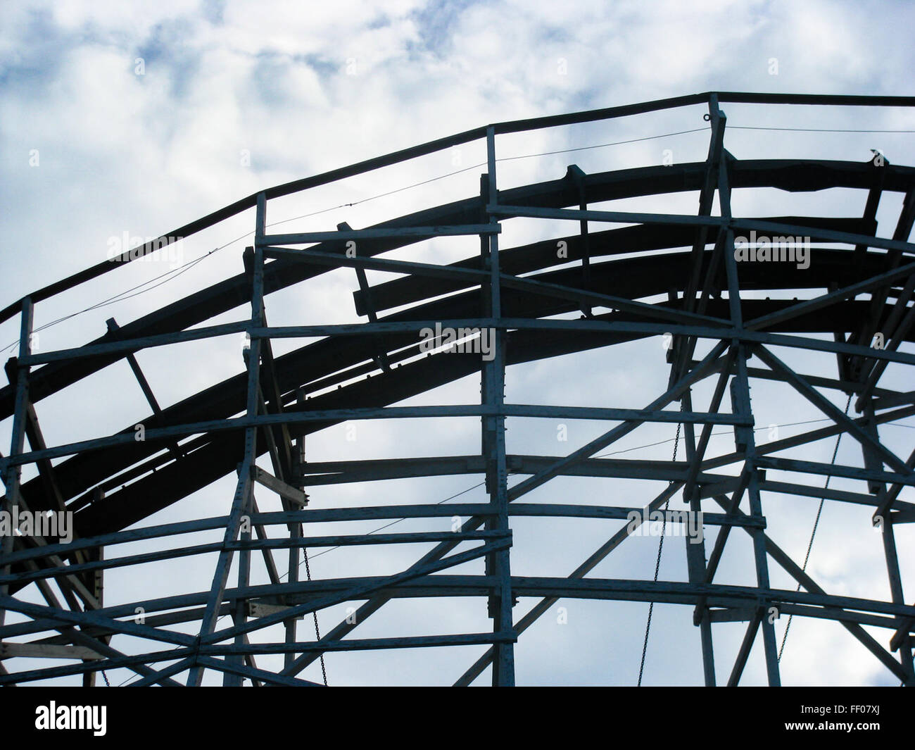A wooden roller coaster structure, featuring strong beams and tracks ...