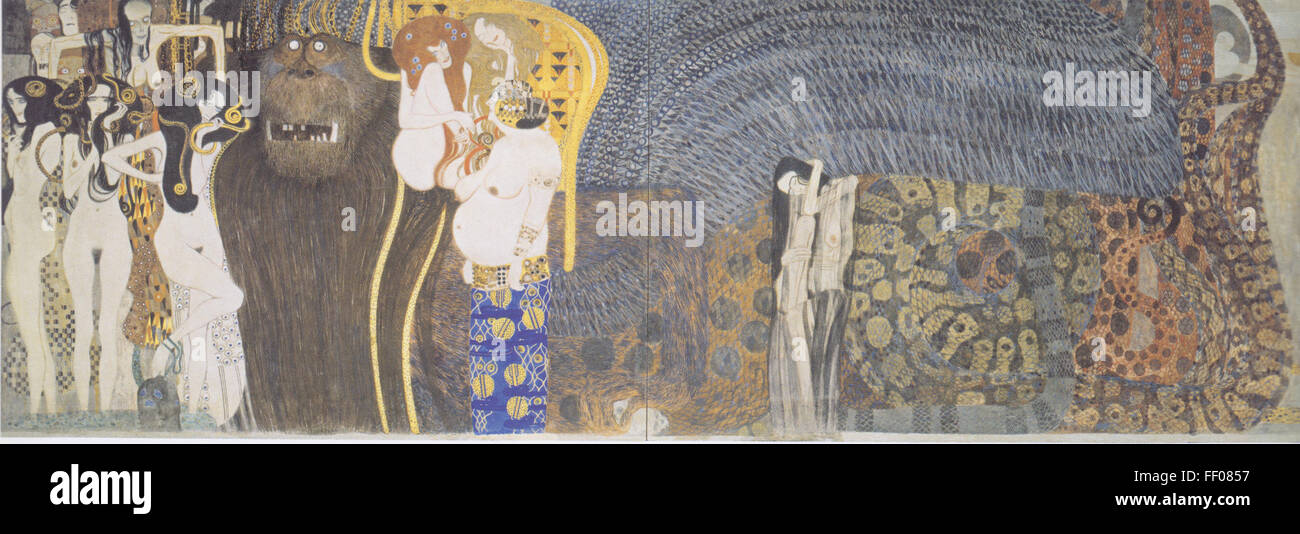 Gustav Klimt’s 'Beethoven Frieze' is a monumental artwork depicting the ...
